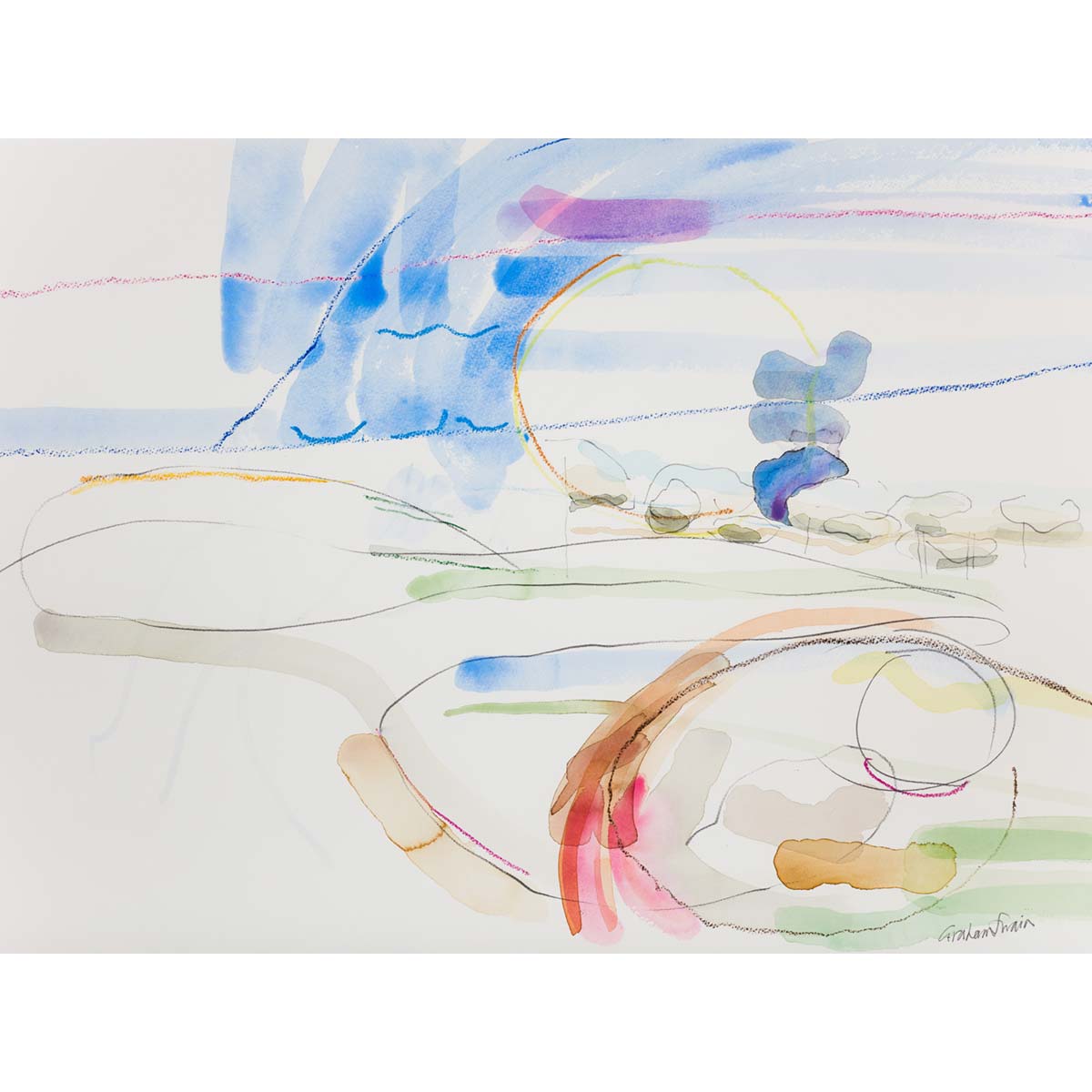 Delicate Landscape III - Paintings. Watercolor and oil pastel on paper ...